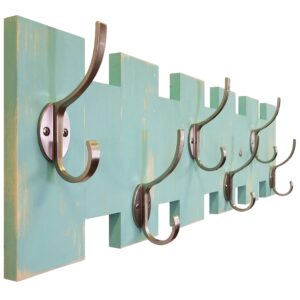 Easton Wall Mounted Hooks, Coat Hooks, Towel Hooks, Key Hook, Wood Coat Rack, Entryway Storage, Heavy Duty Double Hooks - 20 Colors, 4 Sizes - Shown In Sea Blue