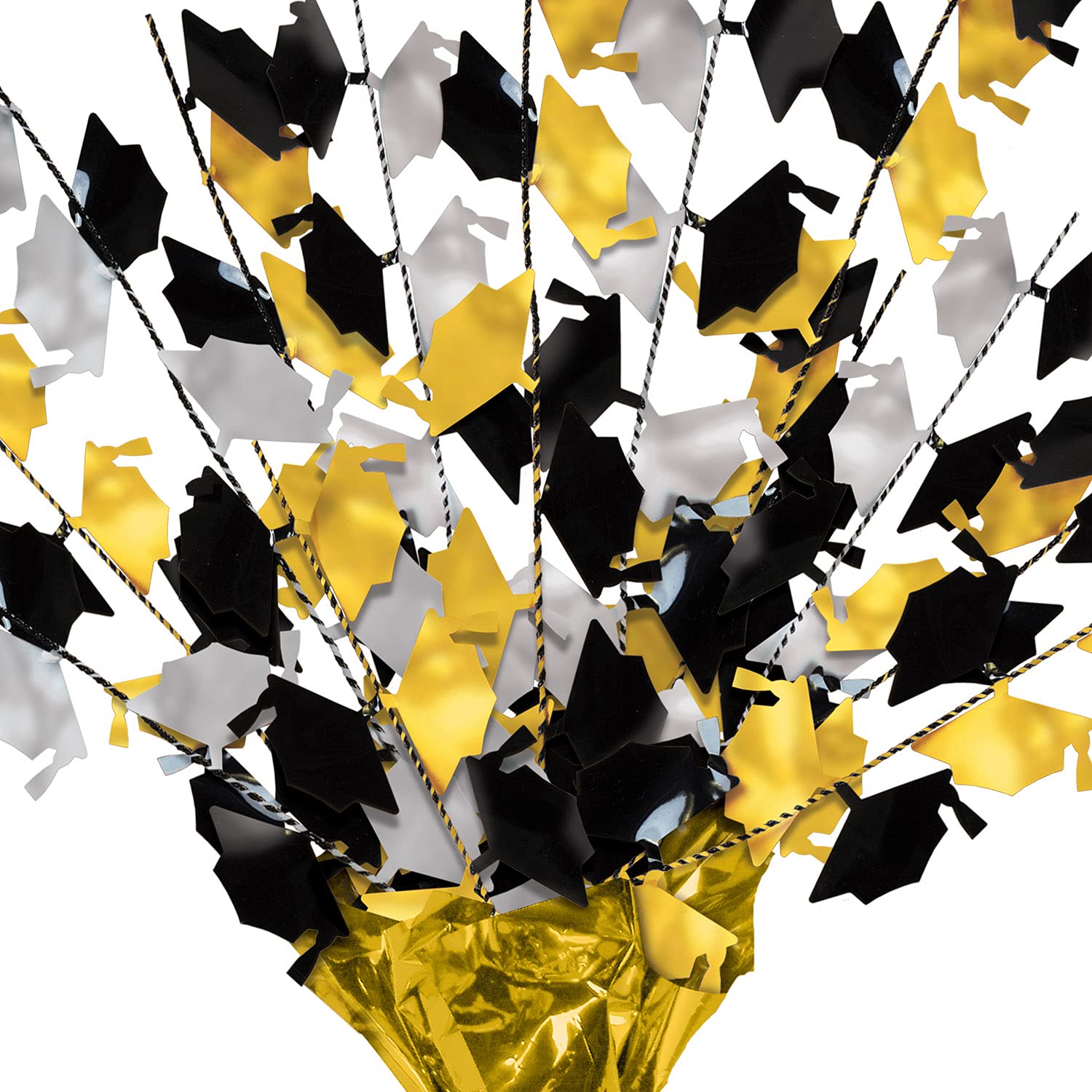 Beistle Graduate Cap Gleam ‘N Burst Centerpieces, 2-Piece Metallic Table Top Display in Gold, Black, and Silver for Graduation Parties, Grad Ceremonies, and Celebrations, 15”