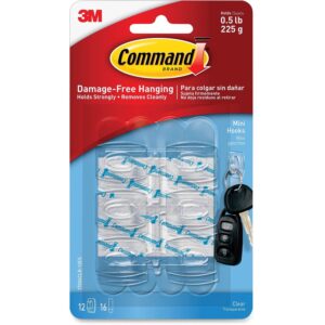 command 17006clres mini hooks, w/adhesive strips,holds 1/2 lb, 6/pk, clear