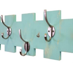 Easton Wall Mounted Hooks, Coat Hooks, Towel Hooks, Key Hook, Wood Coat Rack, Entryway Storage, Heavy Duty Double Hooks - 20 Colors, 4 Sizes - Shown In Sea Blue