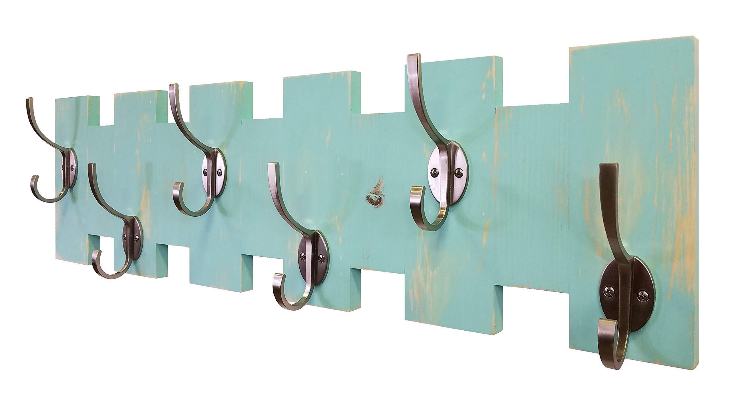 Easton Wall Mounted Hooks, Coat Hooks, Towel Hooks, Key Hook, Wood Coat Rack, Entryway Storage, Heavy Duty Double Hooks - 20 Colors, 4 Sizes - Shown In Sea Blue