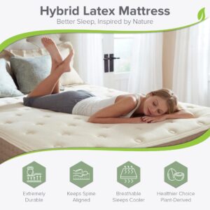 Eco Terra | Natural Latex | Luxury Hybrid Mattress | Medium Firm Mattress with Encased Coil Spring | Queen