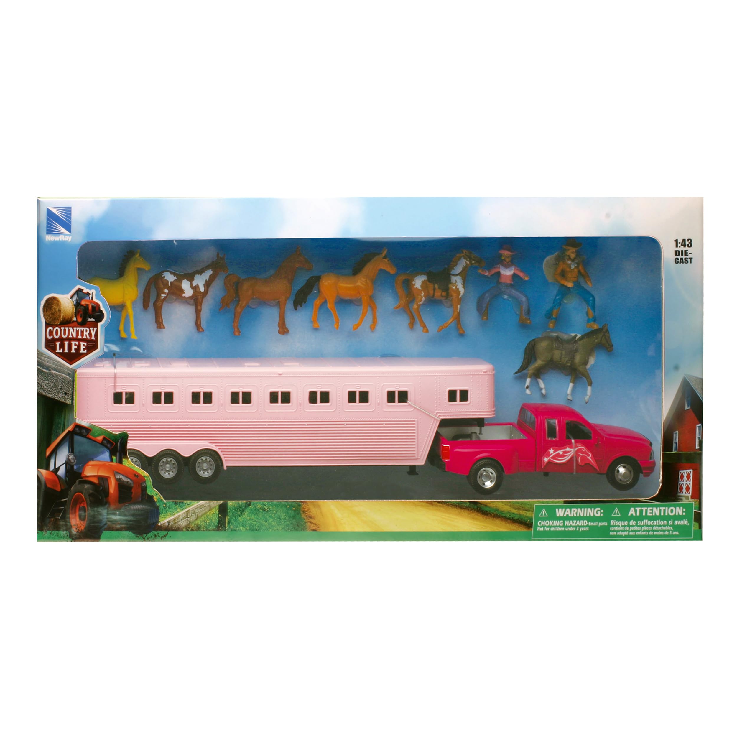 1:32 Scale Pink Pick Up Fifth Wheel Horse Trailer Set