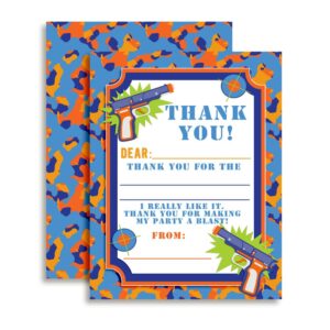 dart gun themed thank you notes for kids, ten 4" x 5.5" fill in the blank cards with 10 white envelopes to match invitations by amandacreation