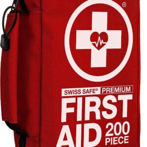 Swiss Safe 2-in-1 First Aid Kit for Car, Travel & Home, Businesses - Bonus Mini Kit for Medical Emergency Aid, Survival, Camping - FSA & HSA Eligible - 200 Pcs, Medium FAK