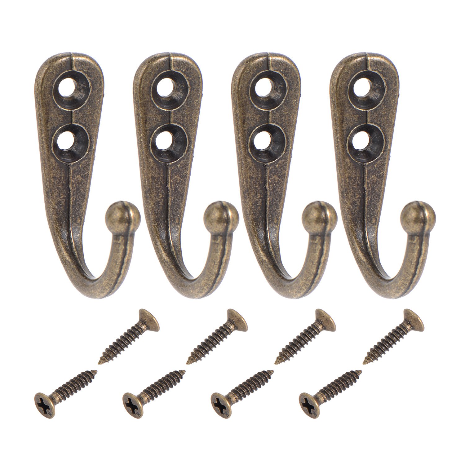 EBOOT 20 Pieces Wall Mounted Hook Robe Hooks Single Coat Hanger and 50 Pieces Screws (Bronze)