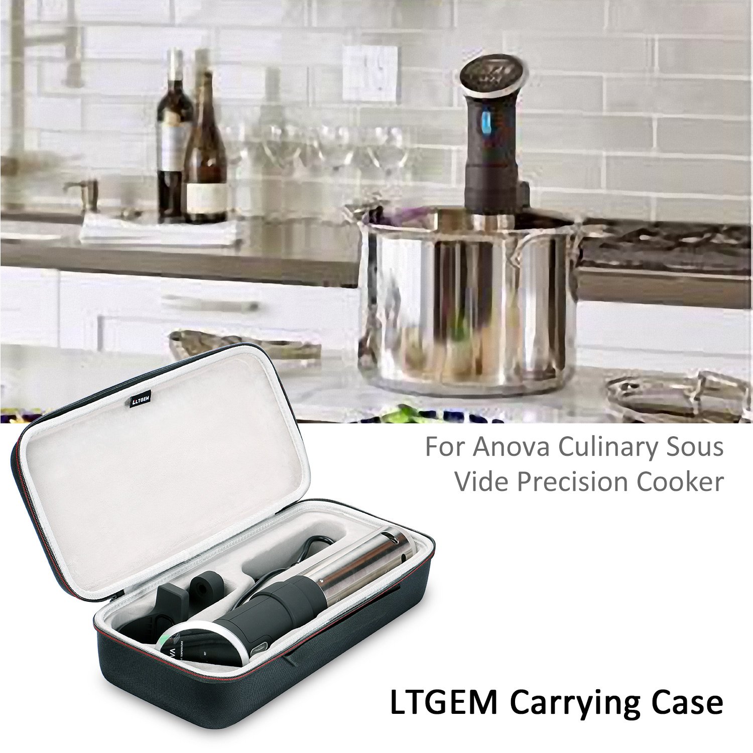 LTGEM Case Compatible with Anova Culinary Sous Vide Precision Cooker 2.0/3.0 / Pro, Black+Gray(Case Only)