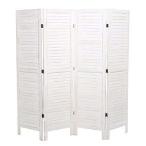 mygift whitewashed wood 4 panel room divider wall partition screen, folding louvered design