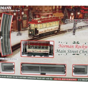 Bachmann Trains - Norman Rockwell's Main Street Christmas Battery Operated Auto Reversing Village Streetcar Set - On30 Scale - Runs on HO Track