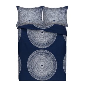 marimekko duvet cover set smooth cotton percale bedding with matching sham, lightweight home decor,3 pieces, queen, fokus navy