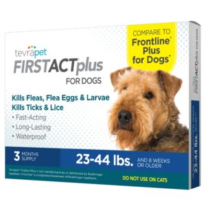 firstact plus flea treatment for dogs, medium dogs 23-44 lbs, 3 doses, same active ingredients as frontline plus flea and tick prevention for dogs