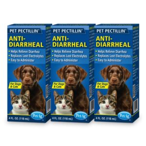 pet-ag pet pectillin anti-diarrheal - 4 oz, pack of 3 - helps relieve diarrhea or loose stool in dogs and cats - replaces lost electrolytes - easy to administer