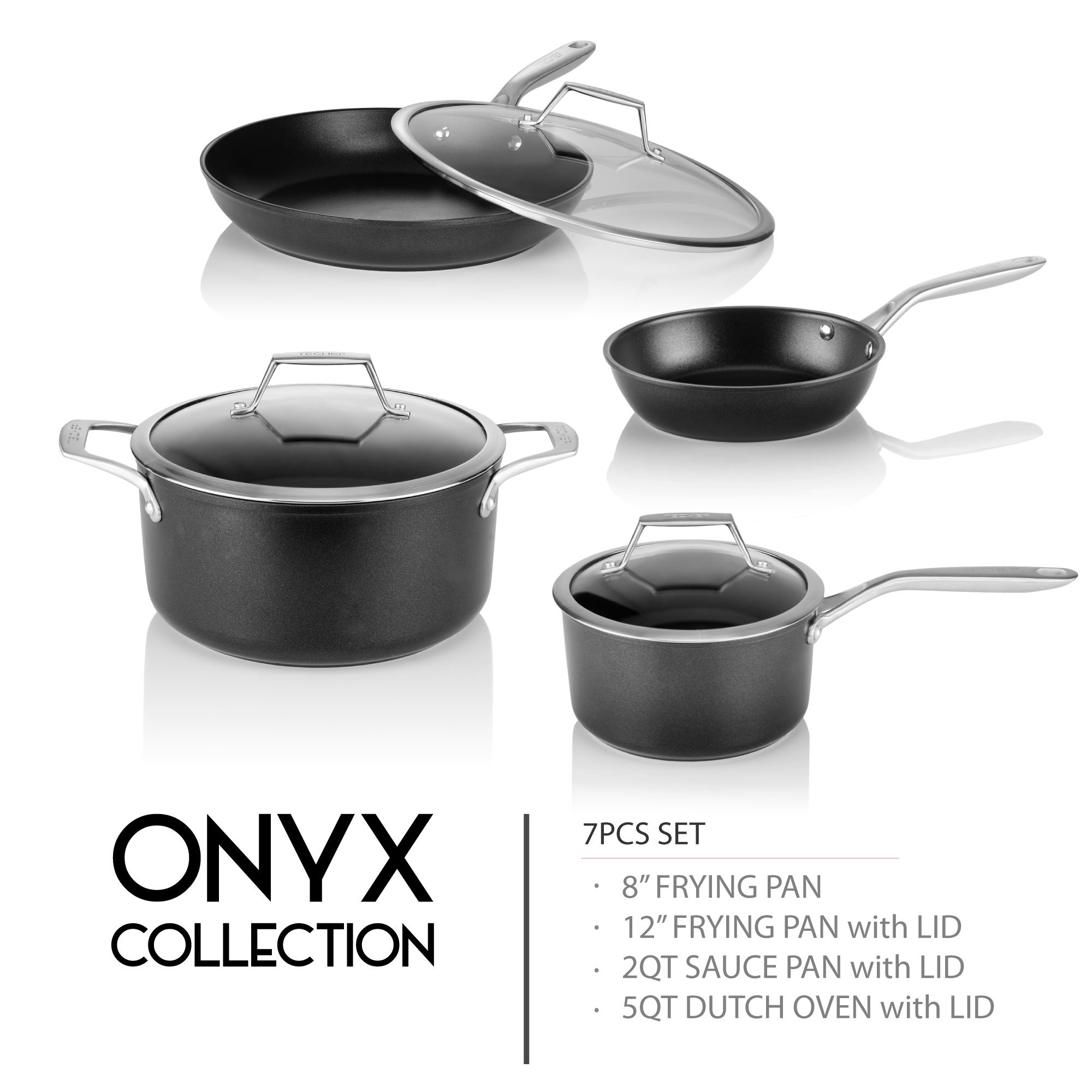 TECHEF - Onyx Collection Nonstick Cookware Set, Made in Korea (7-Piece Set)