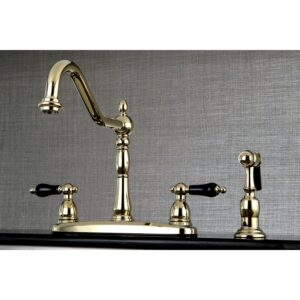 Kingston Brass KB1752PKLBS Duchess 8 inch Centerset Kitchen Faucet with Brass Sprayer, 8-5/8 inch In Spout Reach, Polished Brass