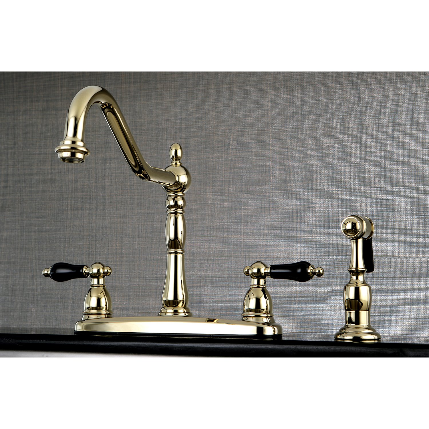 Kingston Brass KB1752PKLBS Duchess 8 inch Centerset Kitchen Faucet with Brass Sprayer, 8-5/8 inch In Spout Reach, Polished Brass