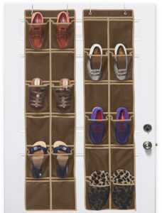 simple houseware 24 pockets - 2-pack 12 large mesh pocket over door hanging shoe organizer, brown