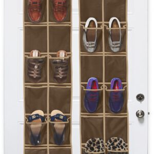 Simple Houseware 24 Pockets - 2-Pack 12 Large Mesh Pocket Over Door Hanging Shoe Organizer, Brown