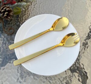 stainless steel salad server set 9.7 inch length salad spoon and fork, set of 2 kitchen utensils (gold)