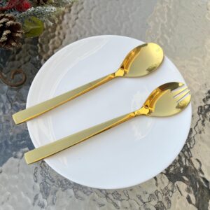 Stainless Steel Salad Server Set 9.7 inch Length Salad Spoon and Fork, Set of 2 Kitchen Utensils (Gold)