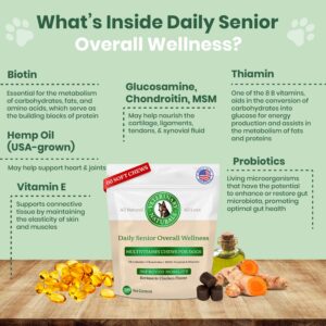 Vet Naturals Daily Senior Overall Wellness Joint Supplement for Dogs - All-in-One Dog Vitamins w Glucosamine for Dogs - 60ct Dog Hip and Joint Supplement - Grain-Free, Soy-Free, Rotisserie Chicken