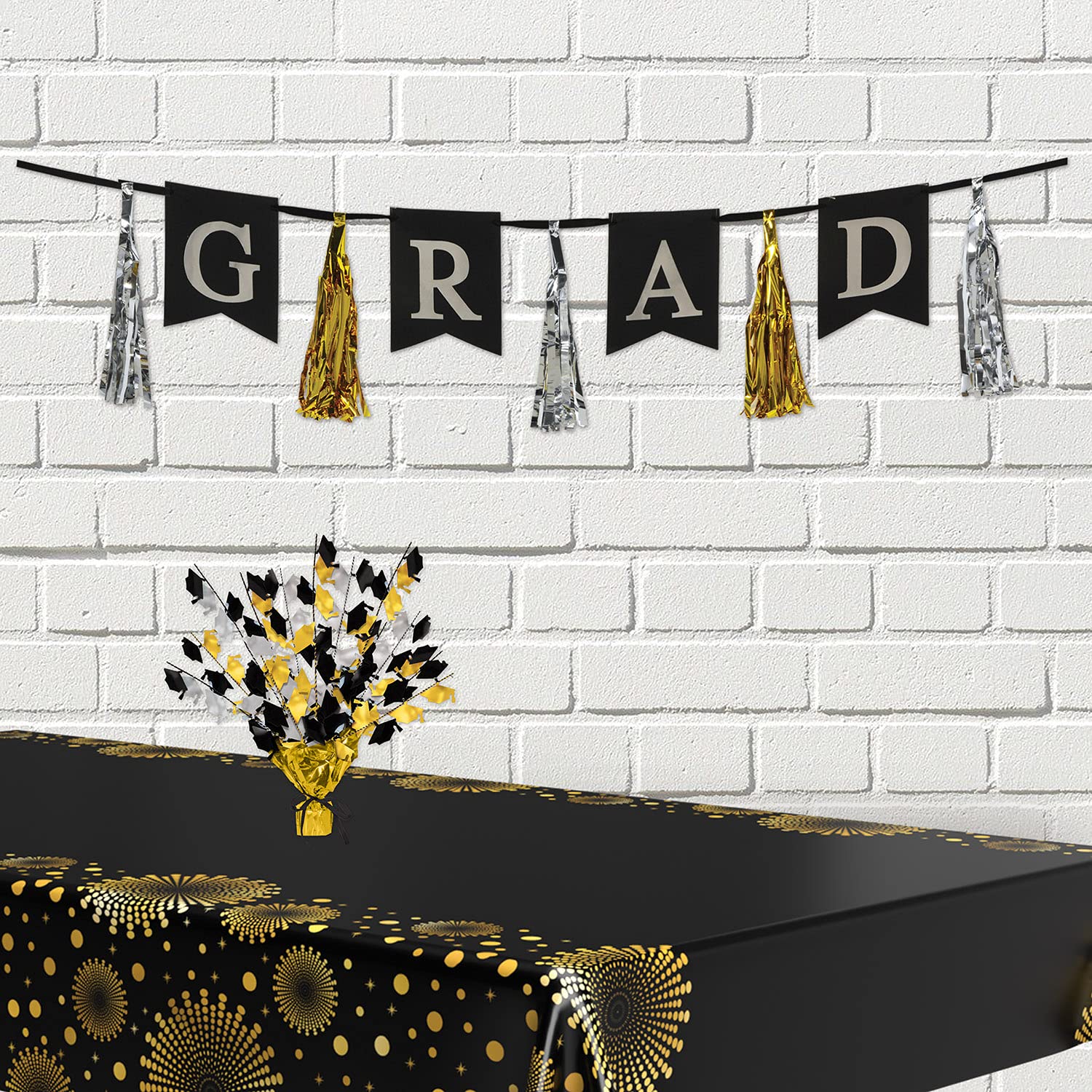 Beistle Graduate Cap Gleam ‘N Burst Centerpieces, 2-Piece Metallic Table Top Display in Gold, Black, and Silver for Graduation Parties, Grad Ceremonies, and Celebrations, 15”