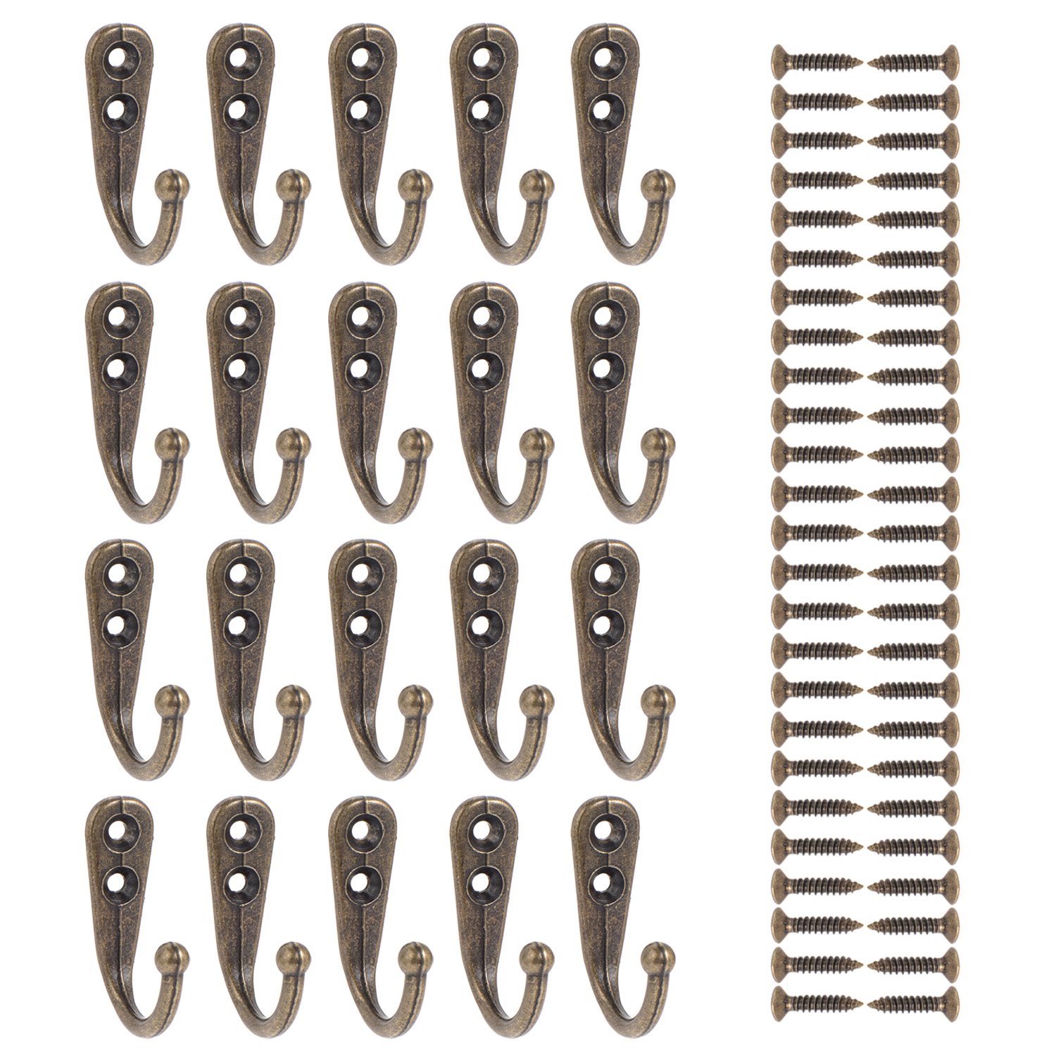 EBOOT 20 Pieces Wall Mounted Hook Robe Hooks Single Coat Hanger and 50 Pieces Screws (Bronze)