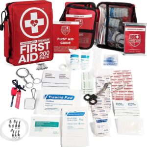 Swiss Safe 2-in-1 First Aid Kit for Car, Travel & Home, Businesses - Bonus Mini Kit for Medical Emergency Aid, Survival, Camping - FSA & HSA Eligible - 200 Pcs, Medium FAK