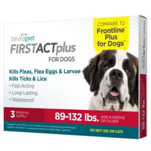 firstact plus flea treatment for dogs, extra large dogs 89+ lbs, 3 doses, same active ingredients as frontline plus flea and tick prevention for dogs