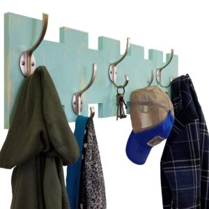 Easton Wall Mounted Hooks, Coat Hooks, Towel Hooks, Key Hook, Wood Coat Rack, Entryway Storage, Heavy Duty Double Hooks - 20 Colors, 4 Sizes - Shown In Sea Blue