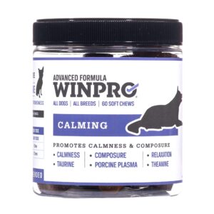 winpro | calming chews for dogs, plasma-powered for dog anxiety relief, fast acting dog relaxing treats for stress and anxiety, all breeds and sizes, 60 count, made in usa