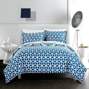 Chic Home Blue Reversible Bed in a Bag Duvet Cover Set, Full/Queen Size (3 Piece), Ibiza - Medallion Boho Pattern Microfiber Bedding with Geometric Printed Backing - Duvet & Pillow Shams