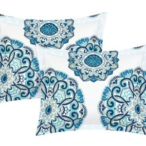 Chic Home Blue Reversible Bed in a Bag Duvet Cover Set, Full/Queen Size (3 Piece), Ibiza - Medallion Boho Pattern Microfiber Bedding with Geometric Printed Backing - Duvet & Pillow Shams