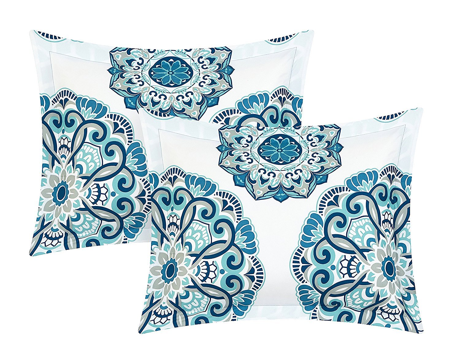 Chic Home Blue Reversible Bed in a Bag Duvet Cover Set, Full/Queen Size (3 Piece), Ibiza - Medallion Boho Pattern Microfiber Bedding with Geometric Printed Backing - Duvet & Pillow Shams