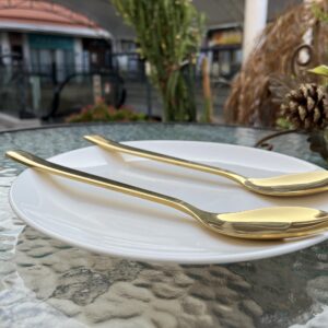 Stainless Steel Salad Server Set 9.7 inch Length Salad Spoon and Fork, Set of 2 Kitchen Utensils (Gold)