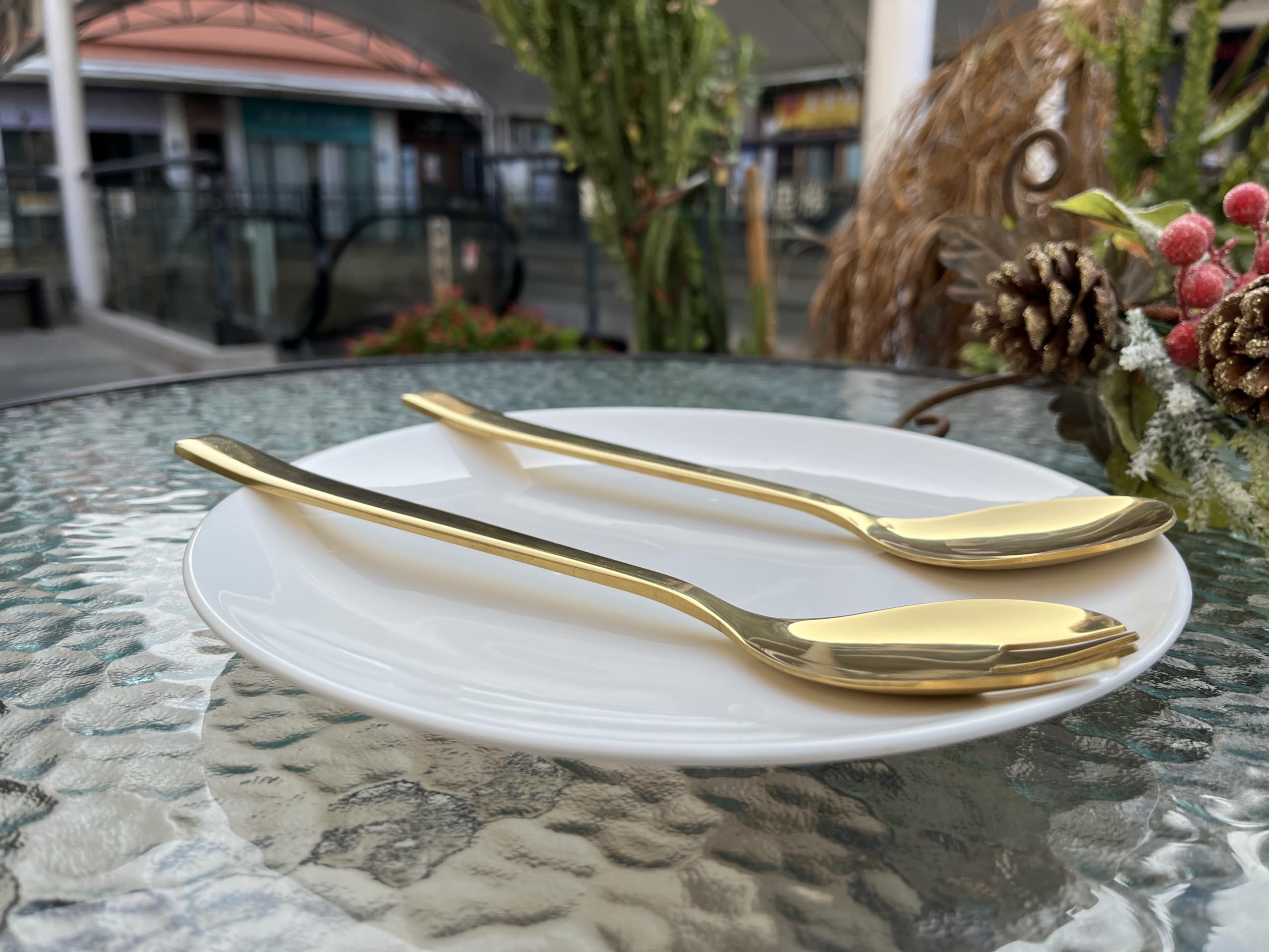 Stainless Steel Salad Server Set 9.7 inch Length Salad Spoon and Fork, Set of 2 Kitchen Utensils (Gold)