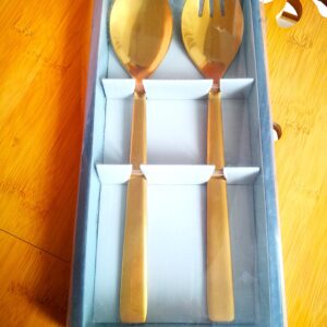 Stainless Steel Salad Server Set 9.7 inch Length Salad Spoon and Fork, Set of 2 Kitchen Utensils (Gold)