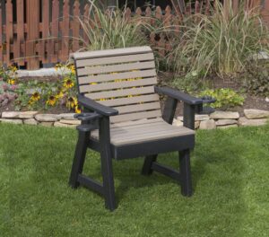 ecommersify inc weathered wood-poly lumber roll back poly resin 2 feet patio garden chair with cupholder arms heavy duty everlasting polytuf hdpe - made in usa - amish crafted