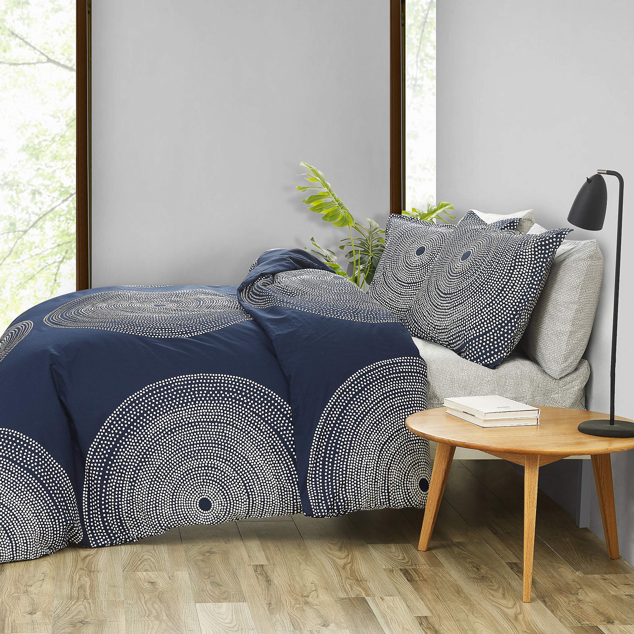 MARIMEKKO Duvet Cover Set Smooth Cotton Percale Bedding with Matching Sham, Lightweight Home Decor,3 Pieces, Queen, Fokus Navy