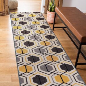 rugshop contemporary geometric stripe carpet for living room,bedroom,home office,kitchen non-slip runner rug (non-skid) 2' x 7' (22" x 84") yellow