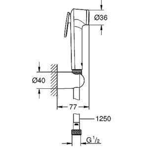 GROHE Vitalio Trigger Spray 30 - Wall Holder Set with Trigger Control Hand Shower (Hand Shower 36mm, TwistFree Shower Hose 1.25m, Wall Shower Holder 40mm), High Pressure Min. 1.0 Bar, Chrome, 26175001