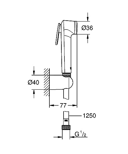 GROHE Vitalio Trigger Spray 30 - Wall Holder Set with Trigger Control Hand Shower (Hand Shower 36mm, TwistFree Shower Hose 1.25m, Wall Shower Holder 40mm), High Pressure Min. 1.0 Bar, Chrome, 26175001