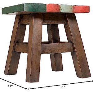 Sea Island Imports Book Design Hand Carved Acacia Hardwood Decorative Short Stool