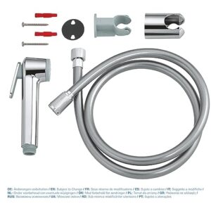 GROHE Vitalio Trigger Spray 30 - Wall Holder Set with Trigger Control Hand Shower (Hand Shower 36mm, TwistFree Shower Hose 1.25m, Wall Shower Holder 40mm), High Pressure Min. 1.0 Bar, Chrome, 26175001