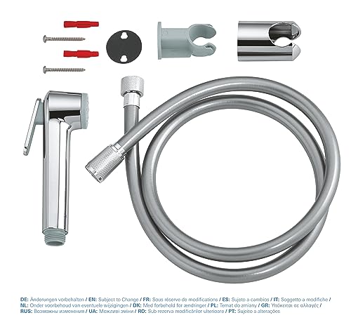 GROHE Vitalio Trigger Spray 30 - Wall Holder Set with Trigger Control Hand Shower (Hand Shower 36mm, TwistFree Shower Hose 1.25m, Wall Shower Holder 40mm), High Pressure Min. 1.0 Bar, Chrome, 26175001