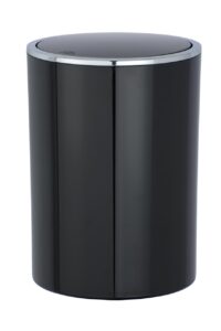 wenko inca trash can with lid, waste bin with swing lid, small trash can, mini trash can, small garbage can, small waste basket, 1.3 gal, Ø 7.28 x 10.04 in, black