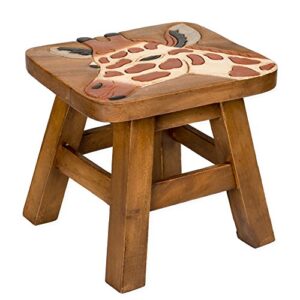 sea island imports giraffe design hand carved acacia hardwood decorative short stool