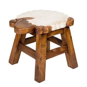 sea island imports sheep design hand carved acacia hardwood decorative short stool