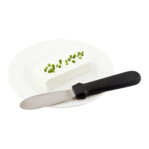 restaurantware met lux 8.8 inch x 1.3 inch butter spreader 1 dishwasher-safe sandwich spreader - plastic handle corrosion-resistant black stainless steel spreading knife for slicing or spreading