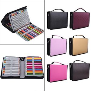 Yosoo 150 Slots PU Leather Fabric Pencil Case Large Capacity Zippered Pen Bag Pouch With Handle S Multi-Layer Art Pencils Storage Organizer Stationary Case, Black