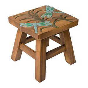 dragonfly design hand carved acacia hardwood decorative short stool